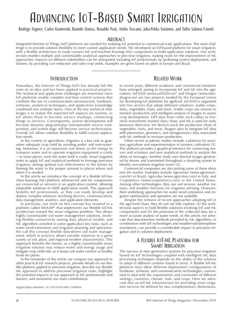 Advancing IoT-Based Smart Irrigation | PDF | Internet Of Things | Irrigation