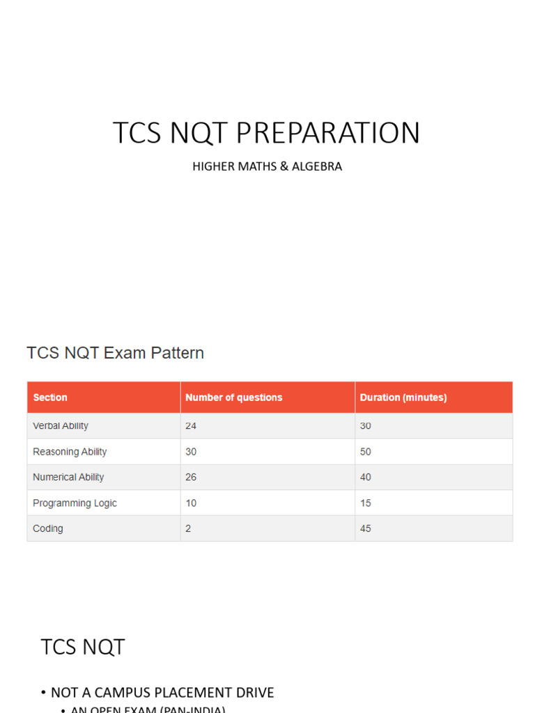 TCS NQT Preparation Module 1 | PDF | Quadratic Equation | Abstract Algebra