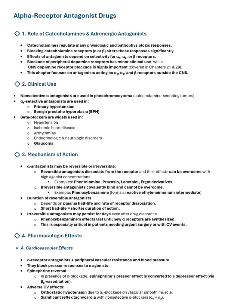 Alpha-Receptor Antagonist Drugs - Notes | PDF | Receptor Antagonist | Drugs