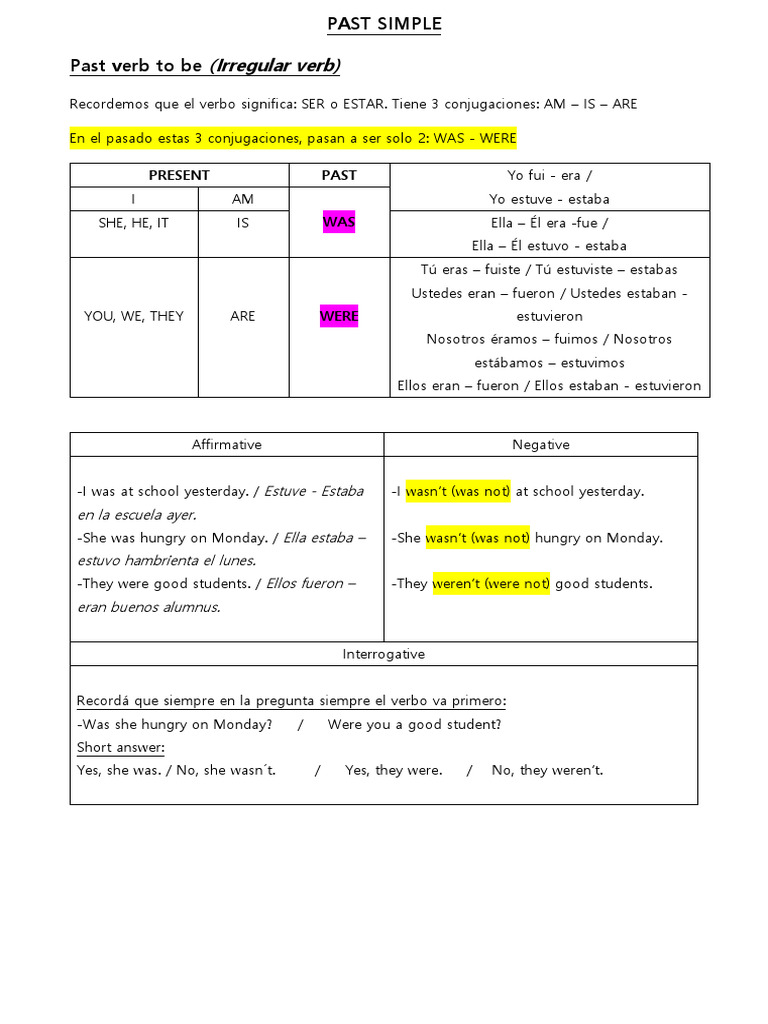 PAST SIMPLE (VERB TO BE) | PDF