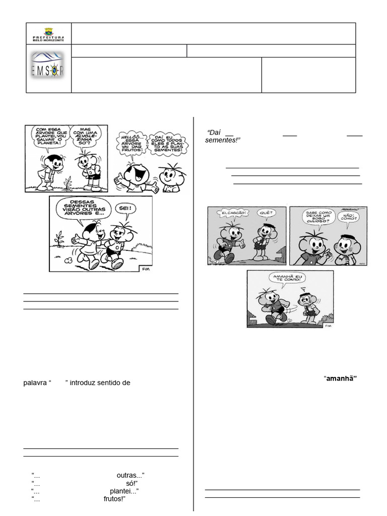 Tirinhas Turma Da Mônica - Micheline - 4 º Ano 2025 | PDF