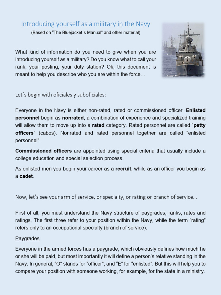 Introducing Yourself As A Military in The Navy | PDF | Officer (Armed ...