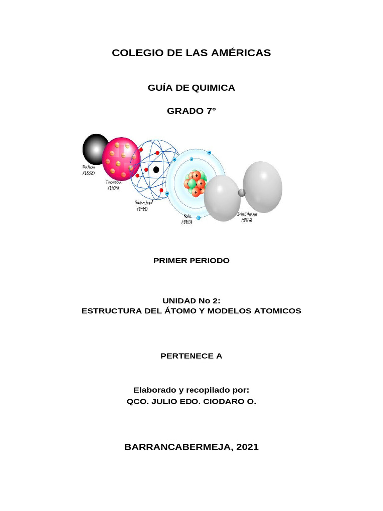 G07-Guia-Qca-Modelos Atomicos-2p-2021 | PDF | Núcleo atómico ...