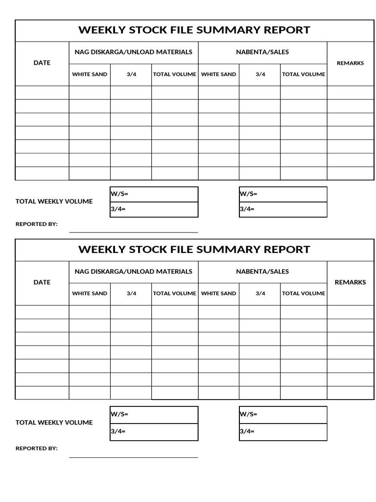 Weekly Stockfile Summary Report | PDF