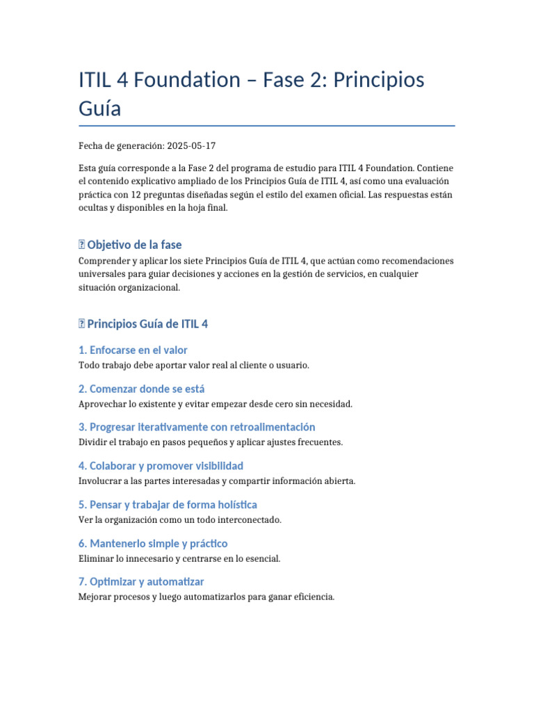 ITIL4 Fase2 Principios Guia Completo | PDF | Itil