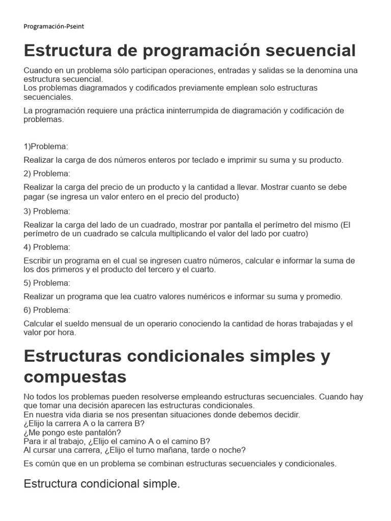 Programación Pseint - EjercicioS | PDF
