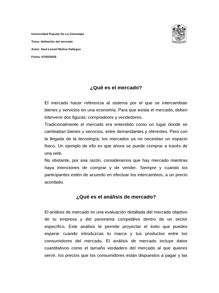 Definicion de Mercado | PDF | Mercado (economía) | Marketing