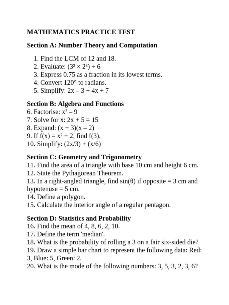 Mathematics Practice Test | PDF