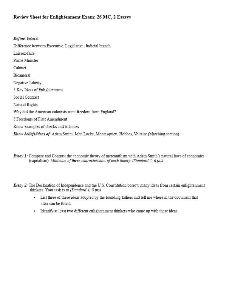 Enlightenment Exam Review Guide | PDF