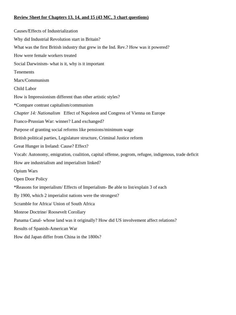 Review Sheet for Chapters 13 14 15 (1) (1) | PDF
