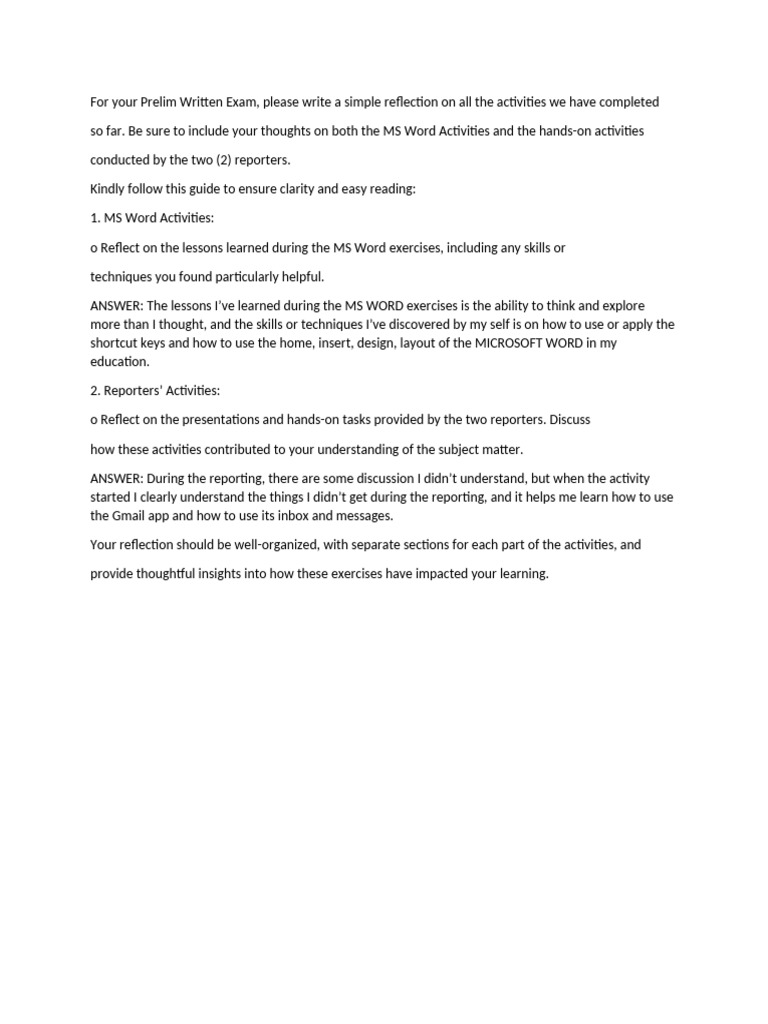 IGNACIO MS WORD PRELIM EXAMINATION | PDF