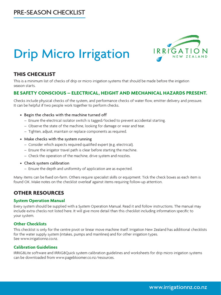 Drip Micro Start Up Check List | PDF | Irrigation | Leak