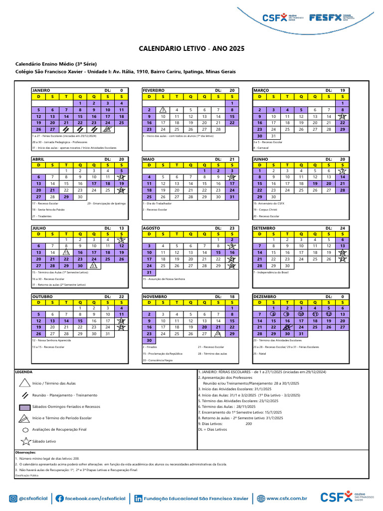 CALENDARIO-ESCOLAR-2025-ENSINO-MEDIO-3a-SERIE (1) | PDF