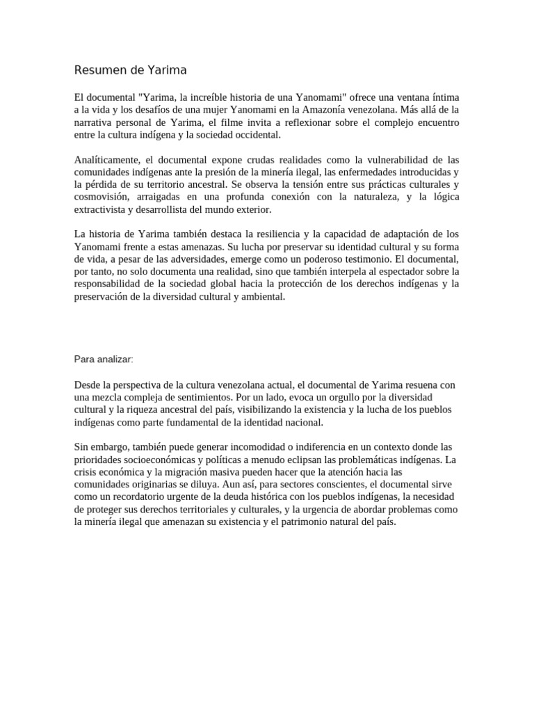 Resumen de Yarima | PDF