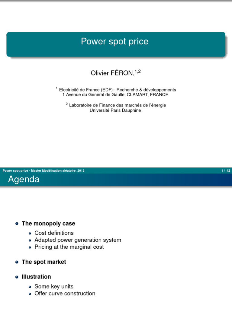 Cours 2 - Power Spot Price | PDF | Renewable Energy | Power (Physics)