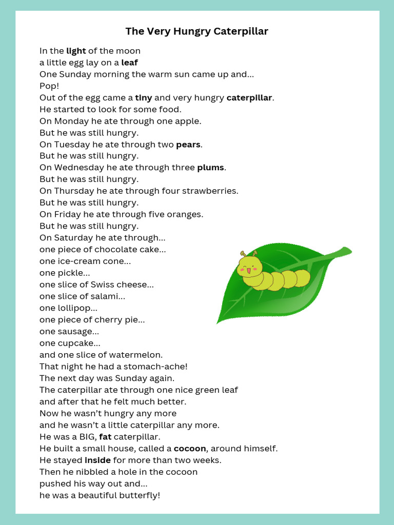 The Very Hungry Caterpillar Activities | PDF