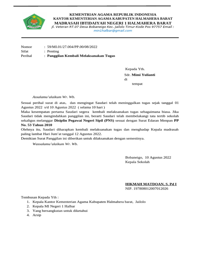 Panggilan Kembali Tugas PNS 2022 | PDF
