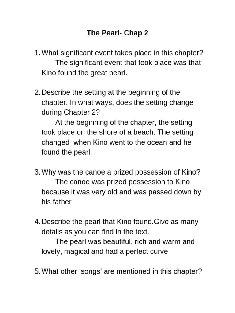 Ljon Lewis - The Pearl- Chap 2- Reading Questions | PDF