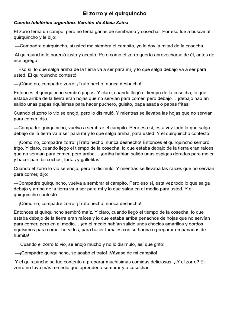 El Zorro y El Quirquincho | PDF | Cocina | Comida y bebida