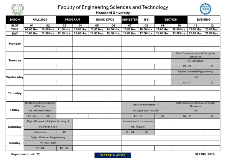 BS-AD DFCS - S25 - Semester - II - Evening | PDF