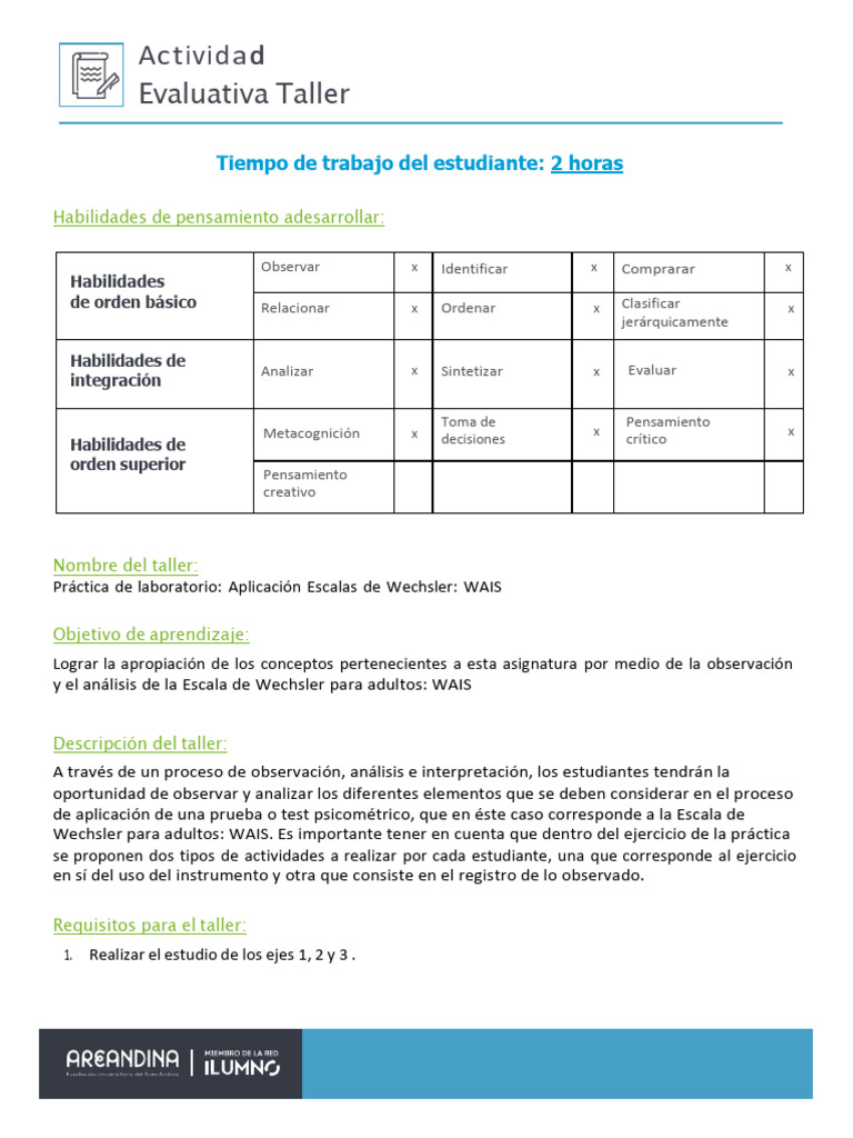 Tarea Eje 3 Alterna (1) - 1 (2) - 4 | PDF | Escala de inteligencia para adultos de Wechsler ...