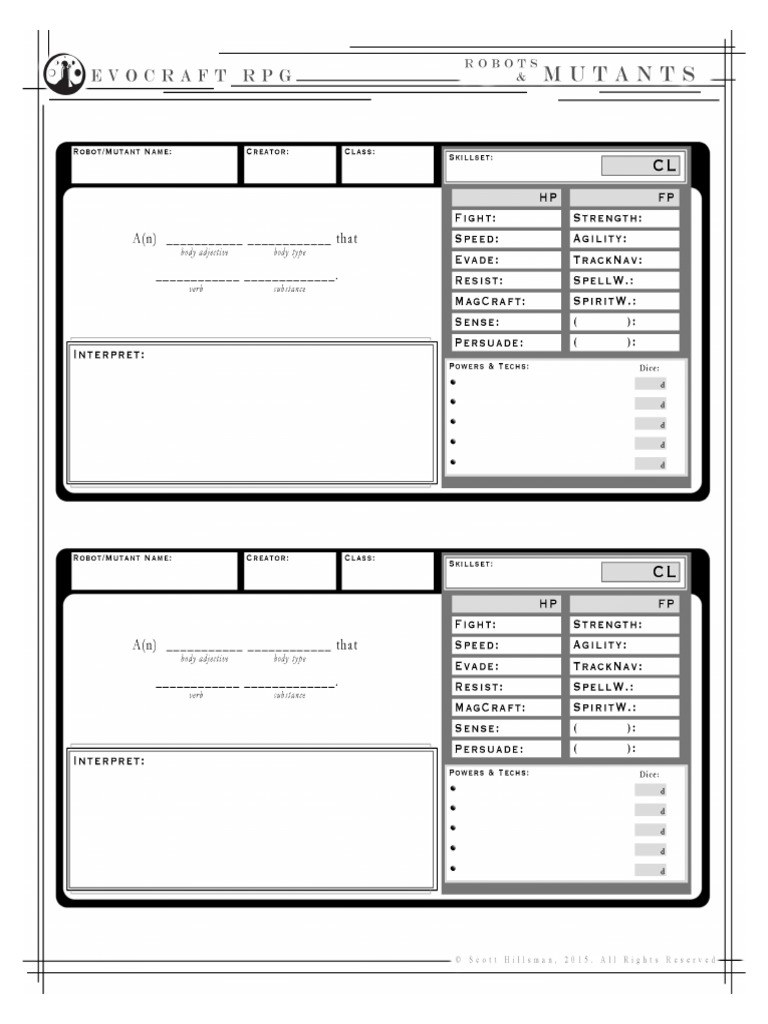 Robot and Mutant Sheet | PDF