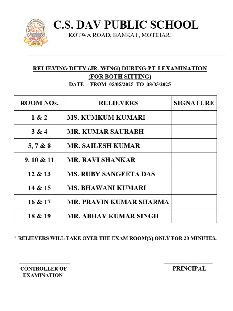 Exam Relieving Duty | PDF