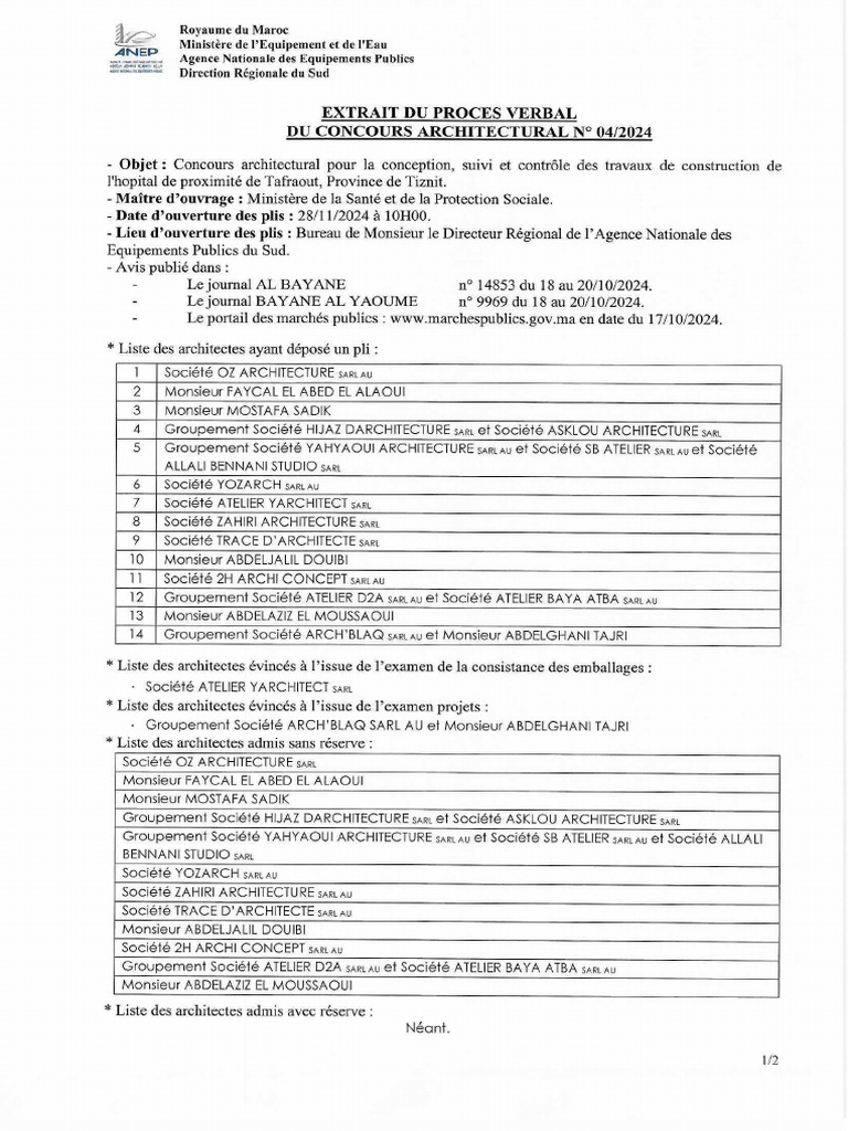 Extrait Du PV Concours Architectural 04-2024 | PDF