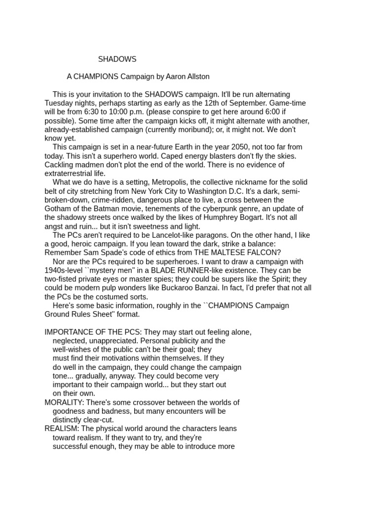 Shadows Campaign Overview Invite | PDF
