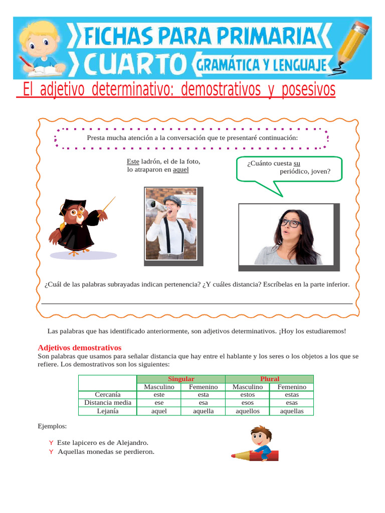 Los Adjetivos Demostrativos y Posesivos para Cuarto Grado de Primaria ...