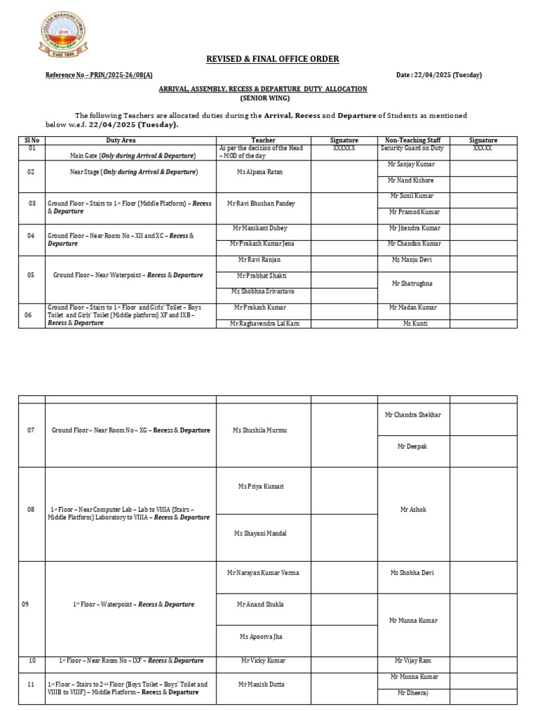 Class Assembly - Arrival - Recess - Departure-1 | PDF