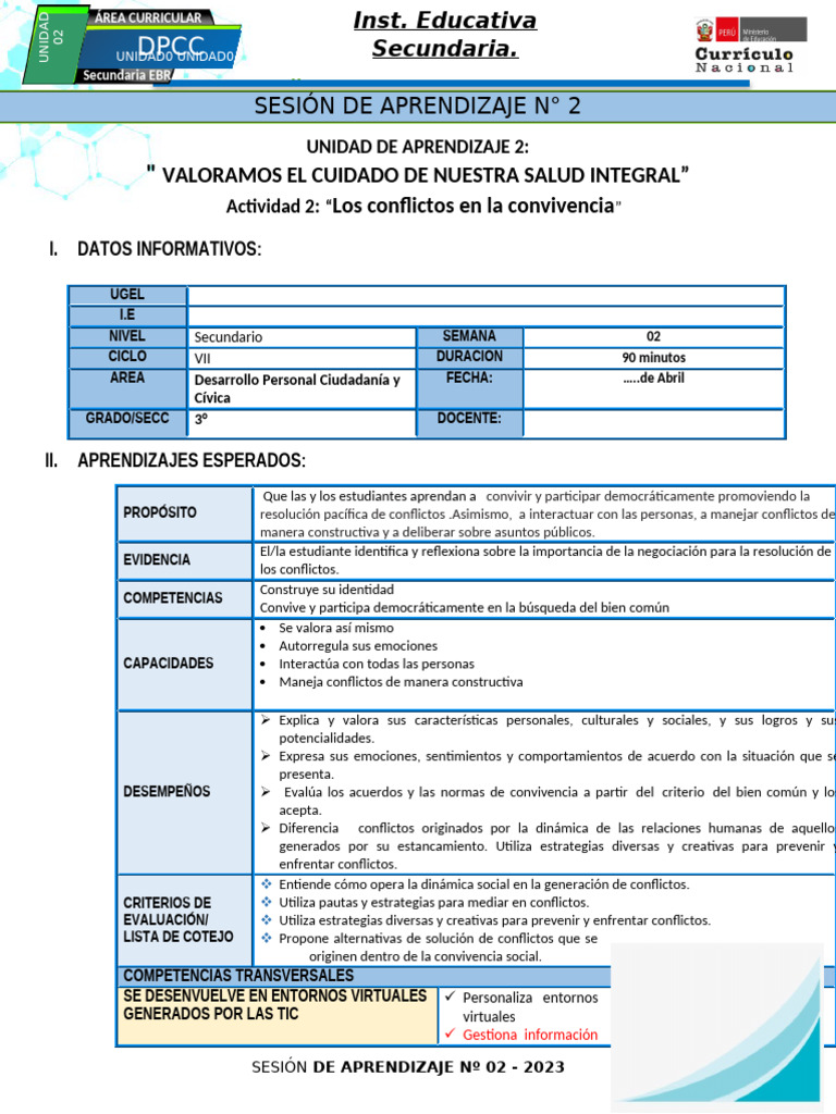 3º DPCC Ses2 Uni 2 Sem 2 | PDF | Aprendizaje | Evaluación
