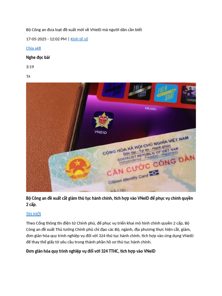 Bộ Công an đưa loạt đề xuất mới về VNeID mà người dân cần biết | PDF