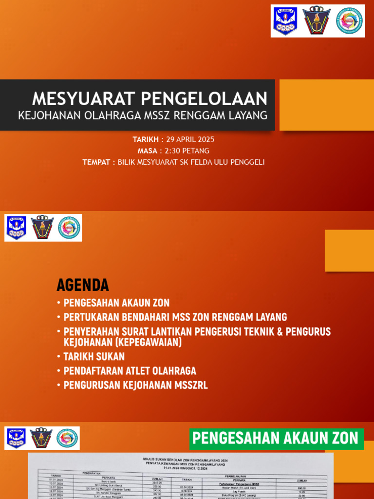 Mesyuarat Pengelolaan Kejohanan Olahraga MSSZ Renggam Layang | PDF