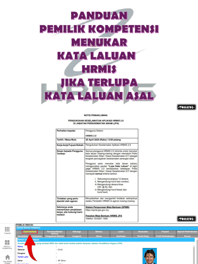 Panduan Tukar Kata Laluan Hrmis Jika Lupa Kata Laluan | PDF