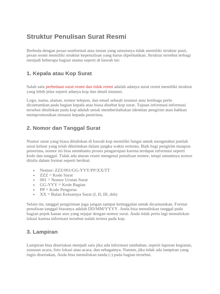 Struktur Penulisan Surat Resmi | PDF