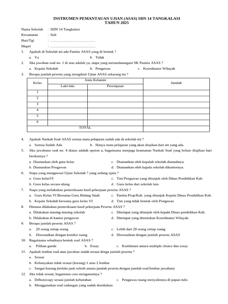 Instrumen Pemantauan Ujian Asas Tahun 2025 | PDF