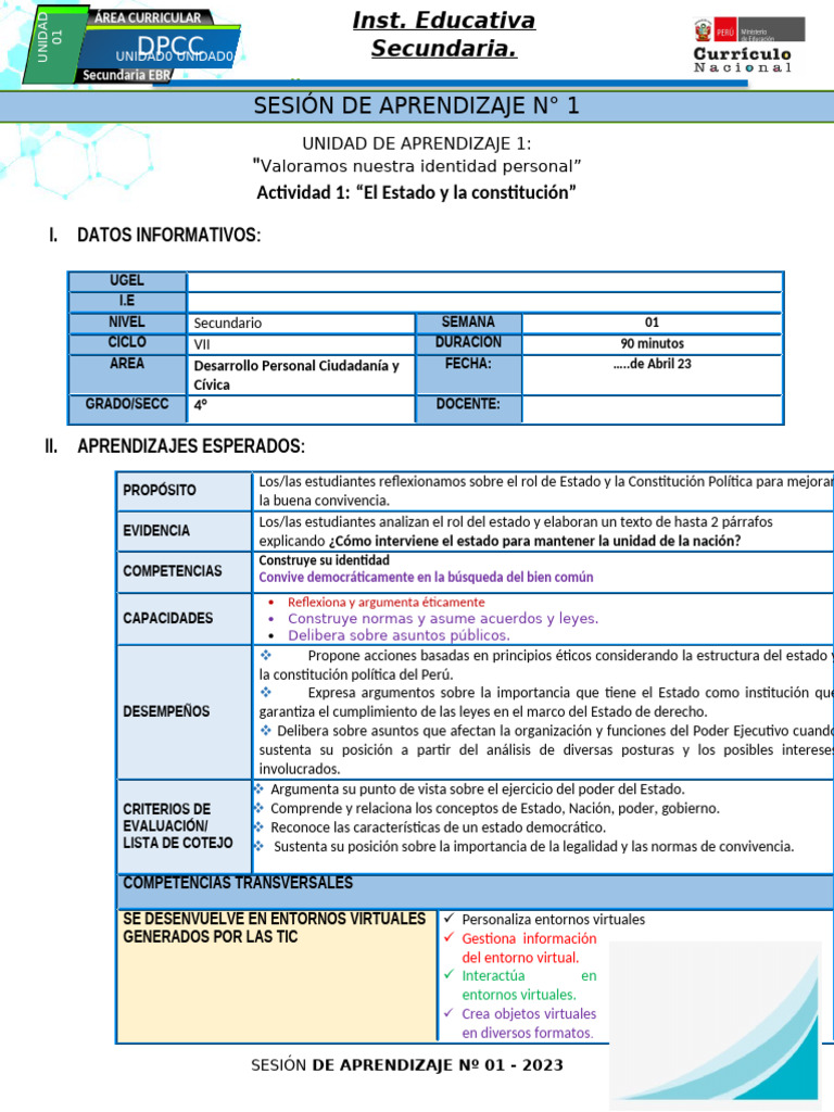 4º DPCC Ses 1 Uni 2 Sem 01 - 2023 | PDF | Aprendizaje | Maestros