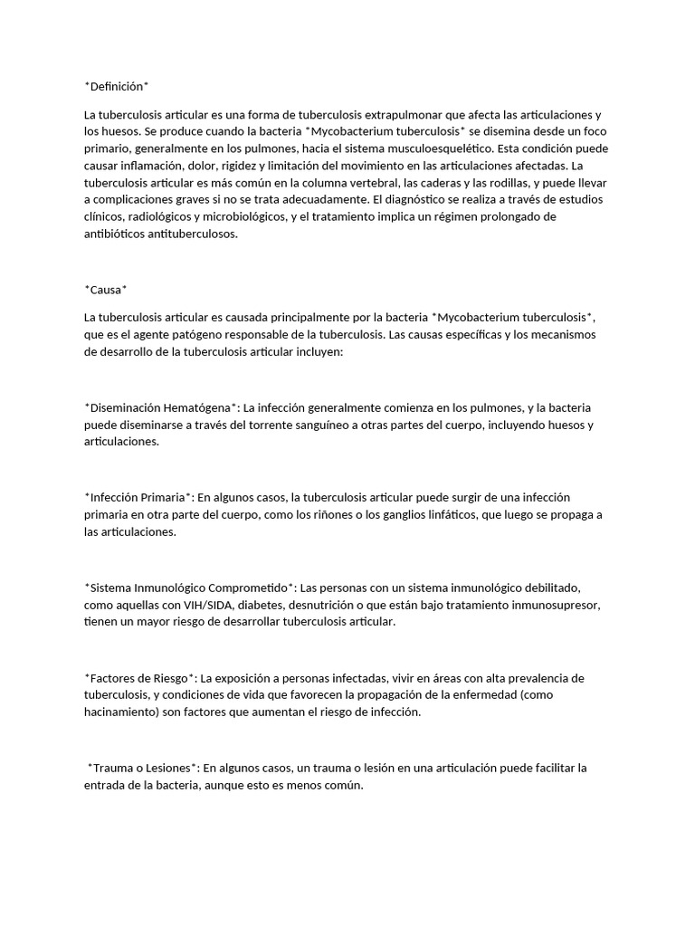Tuberculosis Articular: Causas y Síntomas | PDF | Tuberculosis ...