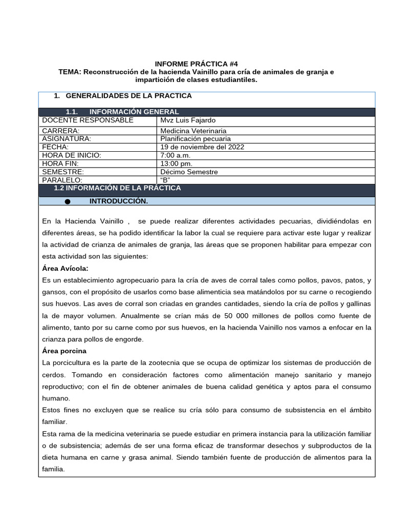 Informe Vainillo 19 - 11 2022-1 | PDF | Oveja | Carne