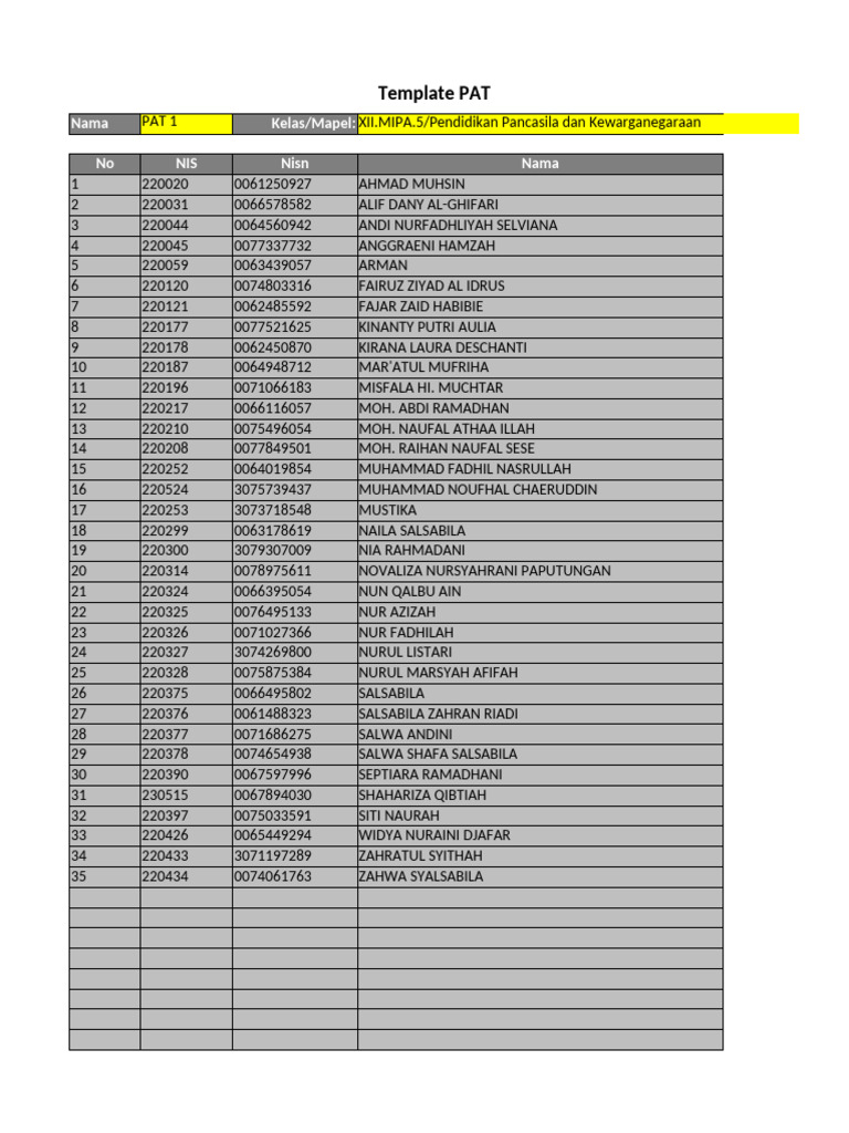 Template PAT-XII - MIPA.5-Pendidikan Pancasila Dan Kewarganegaraan | PDF
