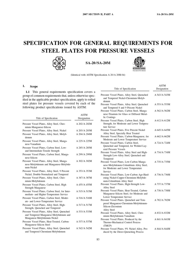 ASME SEC II A SA-20 SA-20M 2007 | PDF | Steel | Heat Treating