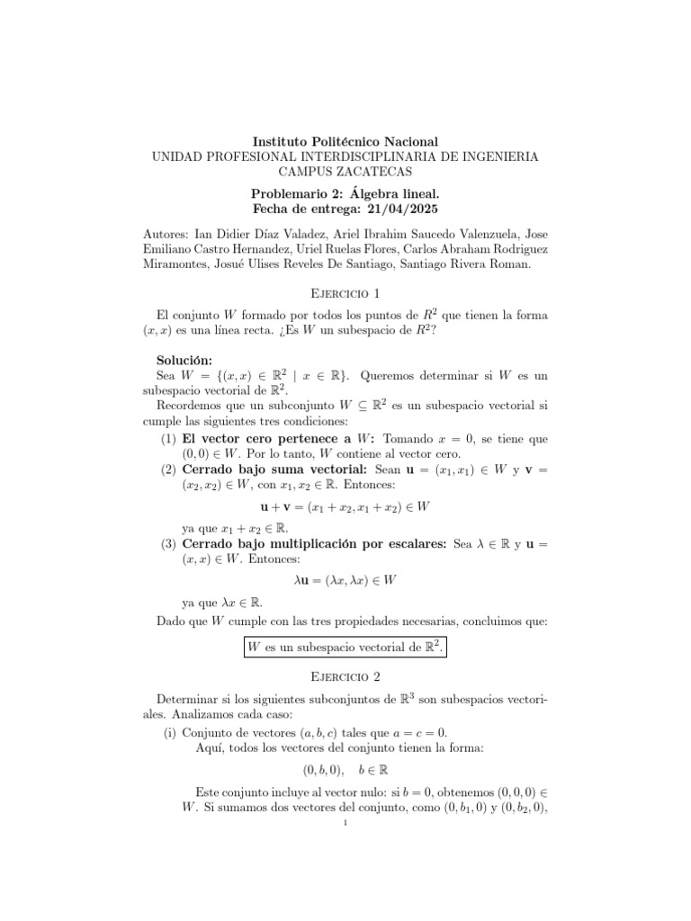 Problemario2 Algebra Lineal | PDF | Vector Euclidiano | Determinante