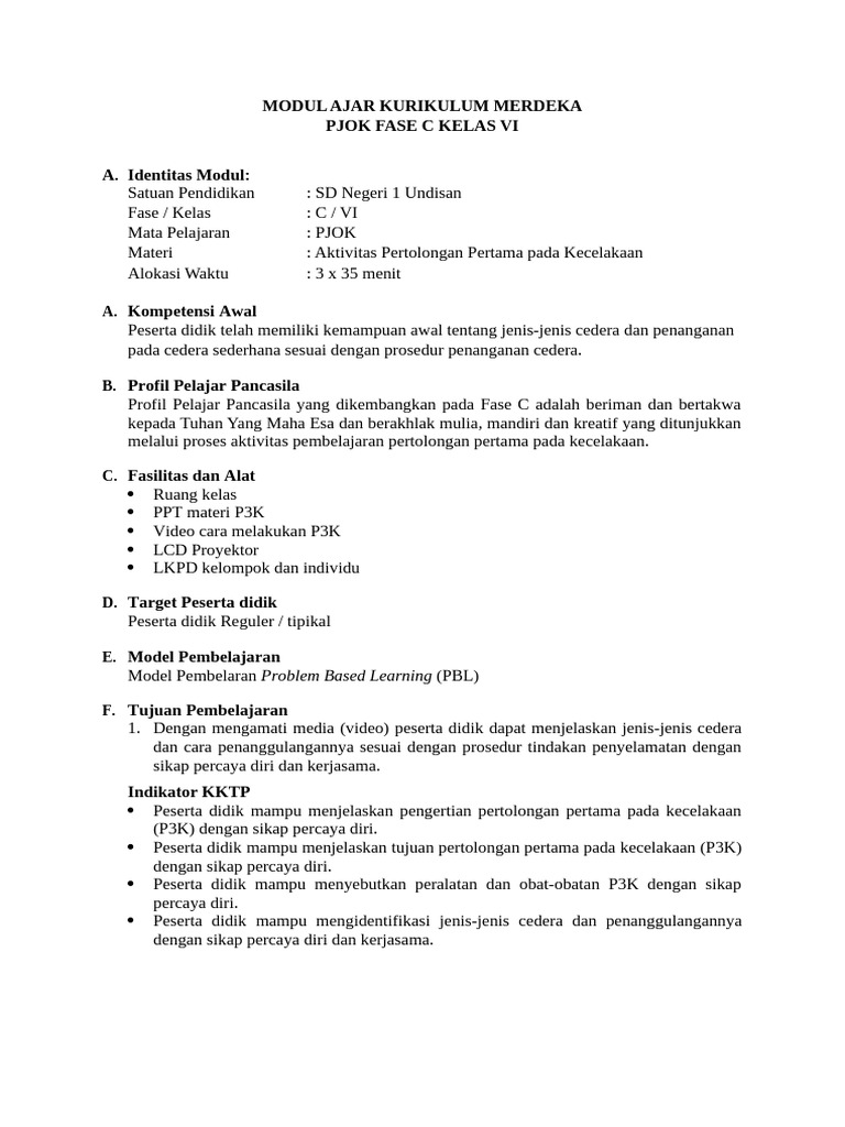 PI 4 - Modul Ajar Pertolongan Pertama Pada Kecelakaan Fix - Tirta | PDF