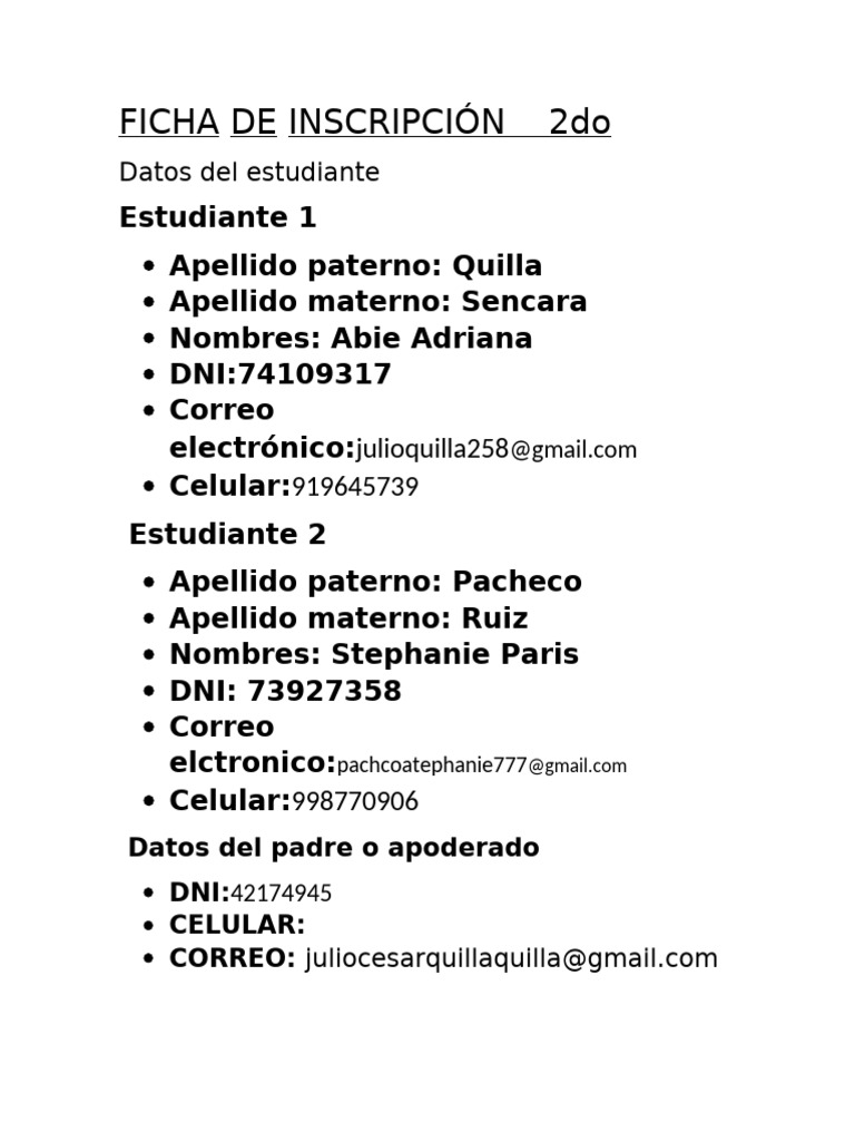 Ficha de Inscripción 2do | PDF