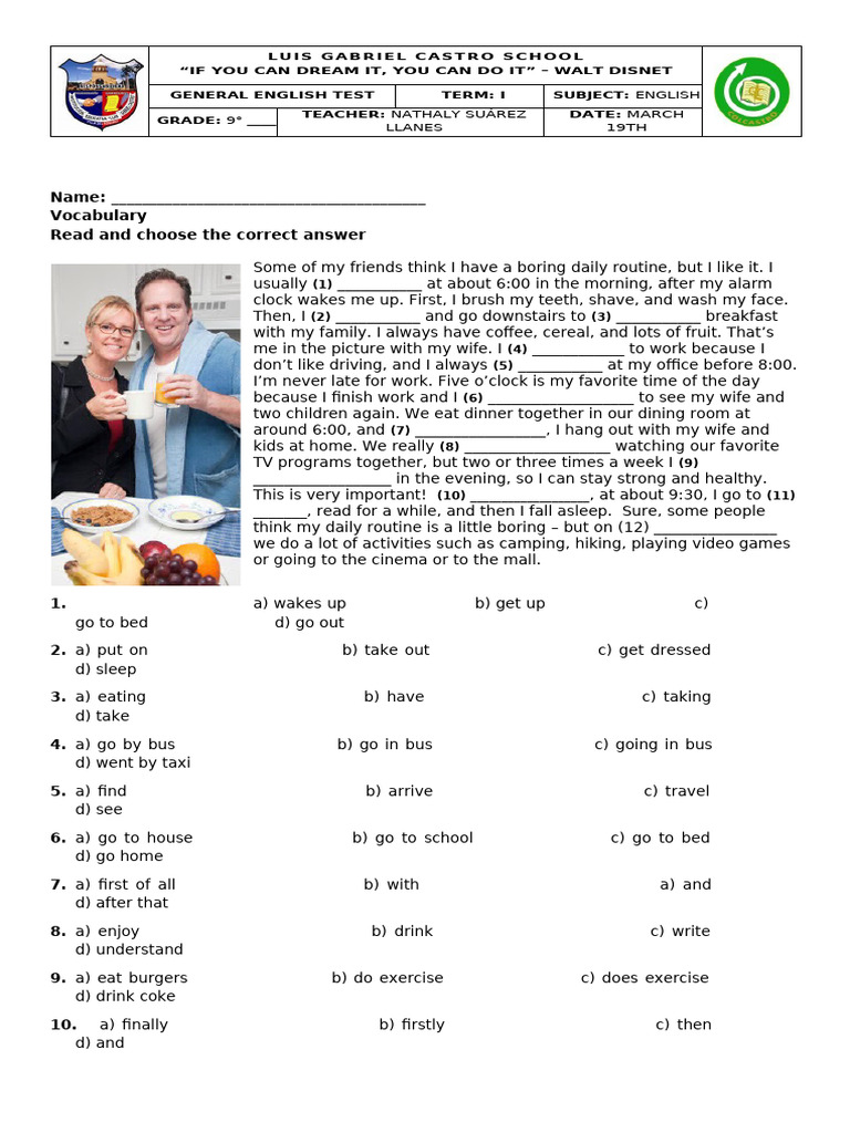 9° Ega First Term About Present Simple and Daily Routine | PDF ...
