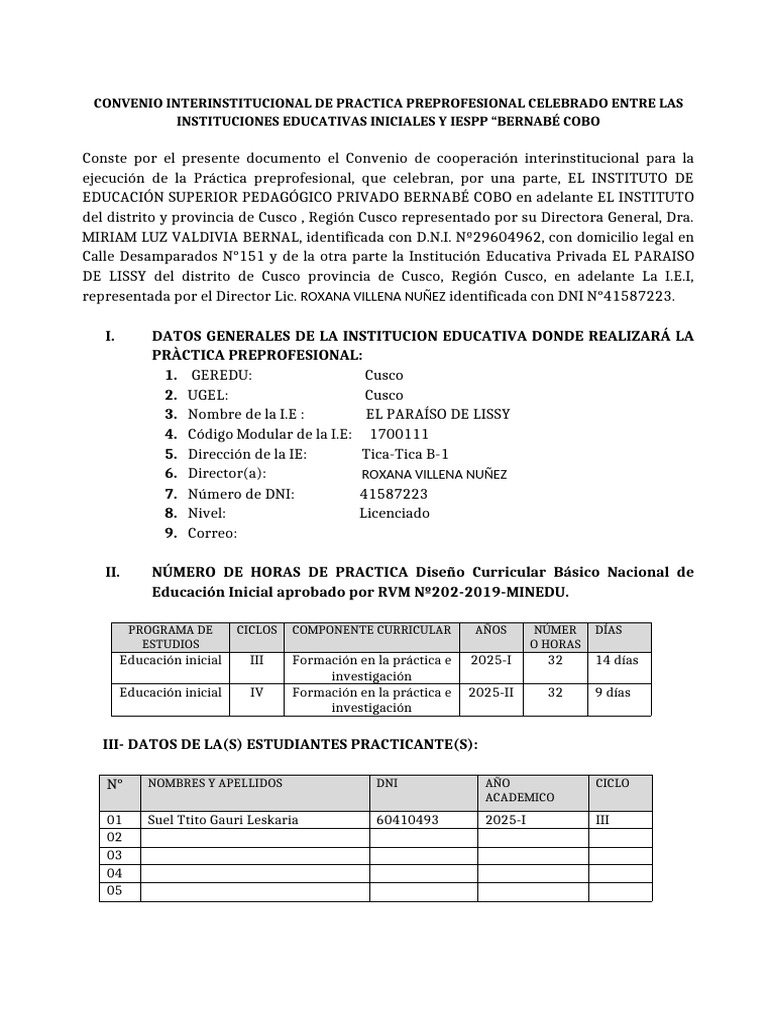 Iii-Convenio de Practica 2025-I (Ejemplo) | PDF | Enseñando | Evaluación