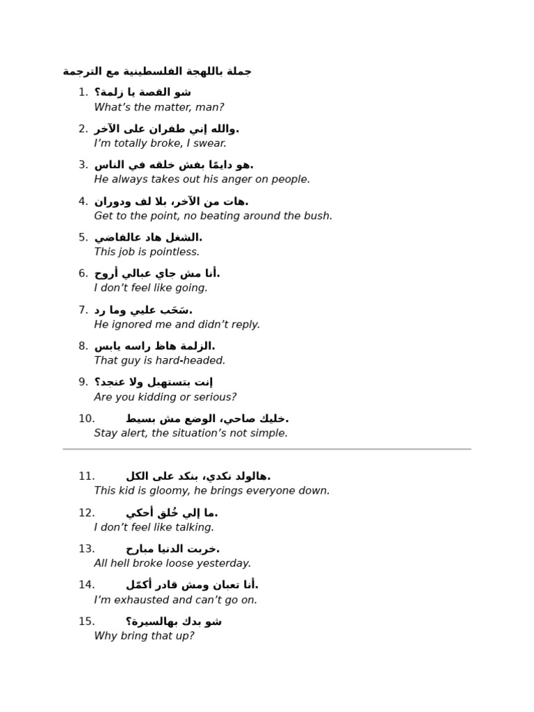 Learn Palestinian Arabic Slang | PDF