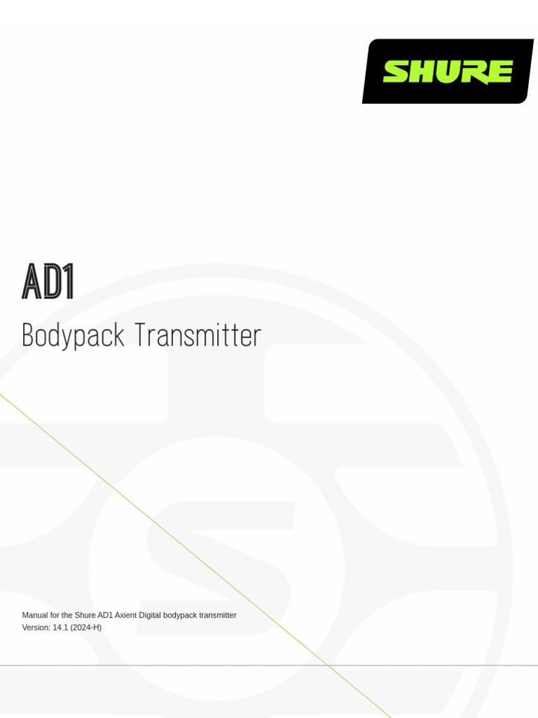 Shure AD1 Axient Digital bodypack transmitter | PDF | Rechargeable ...