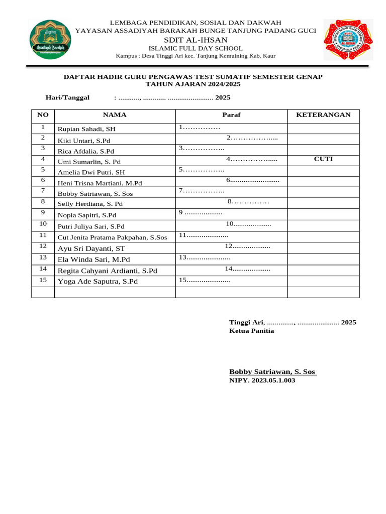Daftar Hadir Guru | PDF